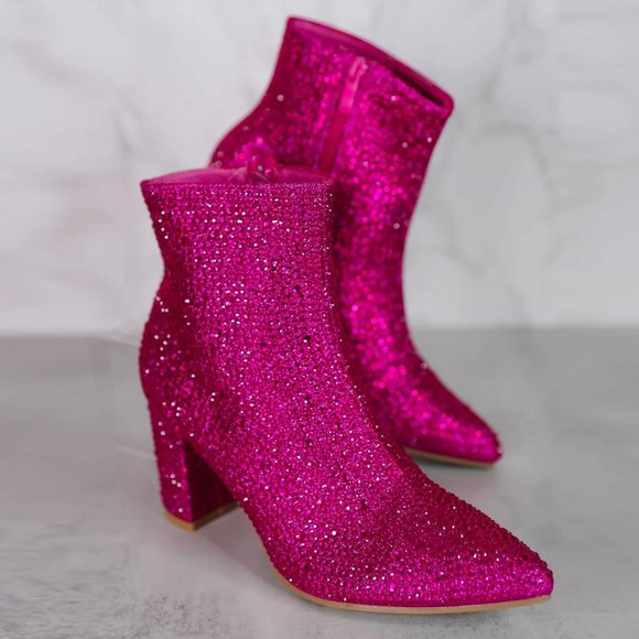 Shoes | New Fuchsia Hot Pink Rhinestone Crystal Ankle Booties Boots 3 ...